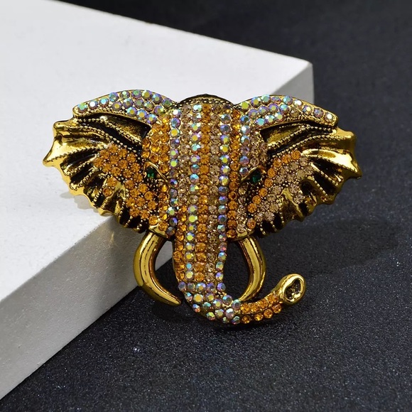 Accessories | Sparkling Gold Elephant Brooch Pin | Poshmark